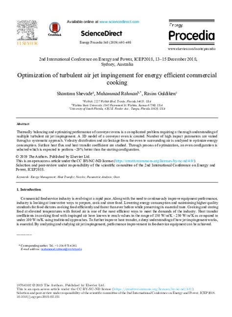 Pdf Optimization Of Turbulent Air Jet Impingement For Energy Efficient Commercial Cooking