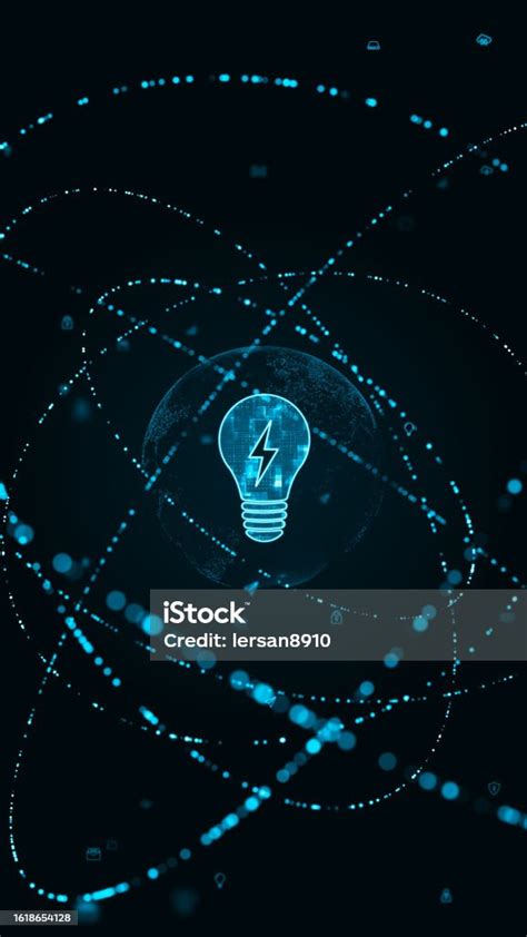 Blue Digital Lamp Logo With Particle Ring Circle Rotation And Earth Sphere With Ai Technology