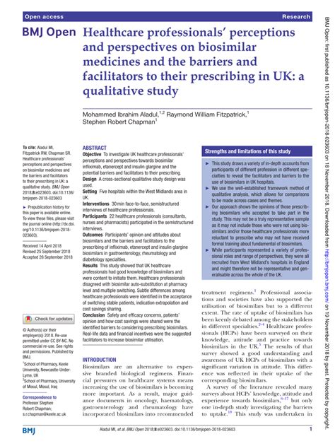 Pdf Healthcare Professionals Perceptions And Perspectives On Biosimilar Medicines And The