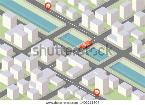 Isometric City Map Navigation Point Markers Background Vector