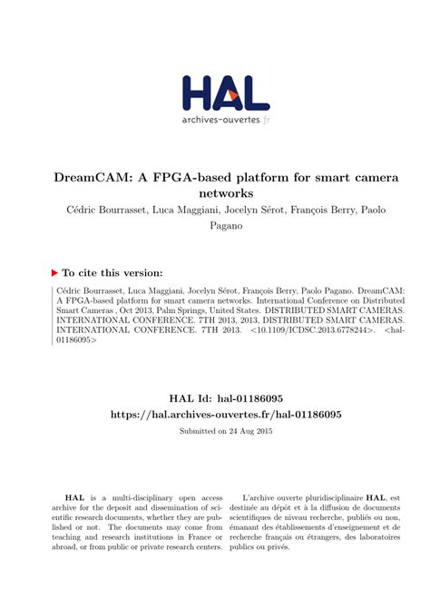 Pdf Dreamcam A Fpga Based Platform For Smart Camera Networks