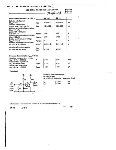 Bc140 6 Datasheet Pdf Npn Silicon Transistors Siemens Group