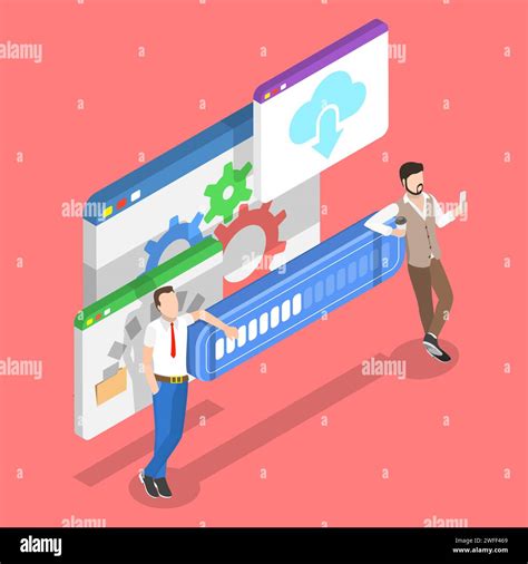 Isometric Flat Vector Concept Of Data Transfer Process System Upgrade File Downloading