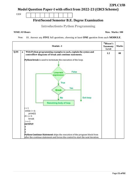 PLC Bset Plc Page Of Model Question Paper I With Effect From CBCS Scheme