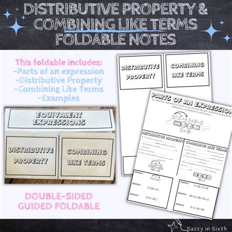 Distributive Property And Combining Like Terms Foldable Equivalent