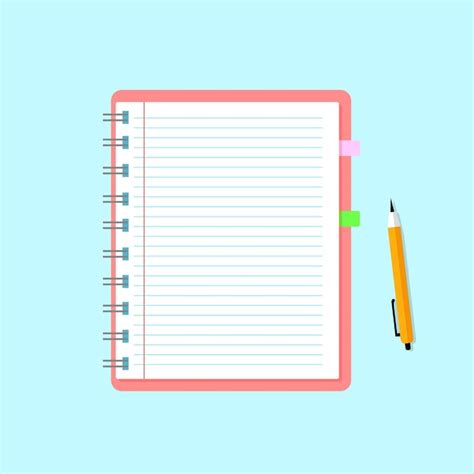 Premium Vector Bright Colored Notebook With Lines And A Pen Flat