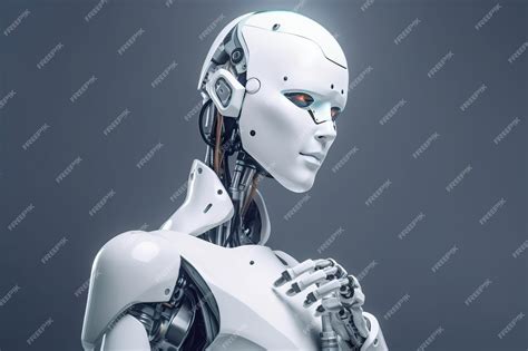백인 여성 로봇 사고 포즈 지능형 인공 휴머노이드 생성 Ai 프리미엄 사진