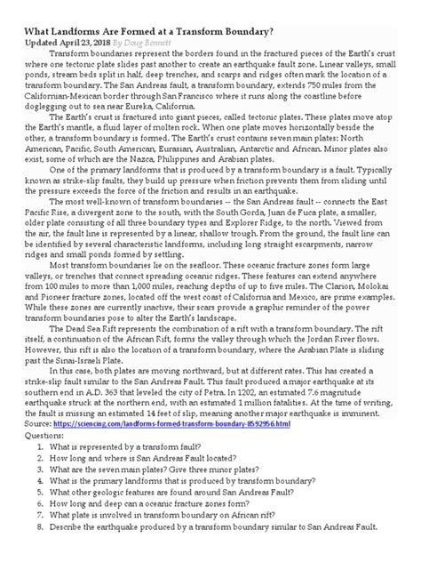 Article What Landforms Are Formed At A Transform Boundary Pdf Plate Tectonics Fault Geology Article What Landforms Are Formed At A Transform Boundary Pdf Plate Tectonics Fault Geology
