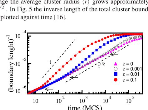 Time Evolution Of The Inverse Length Of The Total Cluster Boundary For