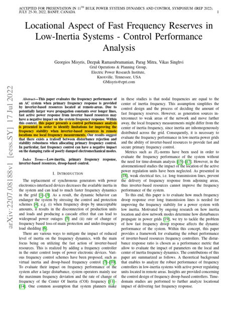 Misyris Locational Aspect Of Fast Frequency Reserves In Low Inertia