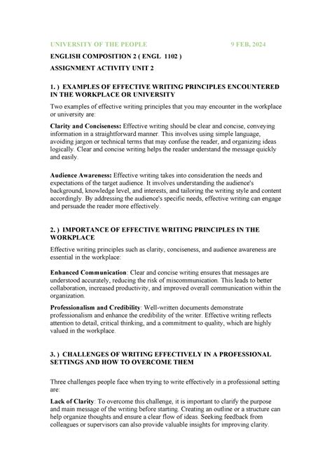 Uo People English Composition Assignment Unit UNIVERSITY OF THE PEOPLE FEB