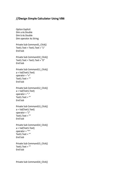Design Simple Calculator Using Vb6 Pdf