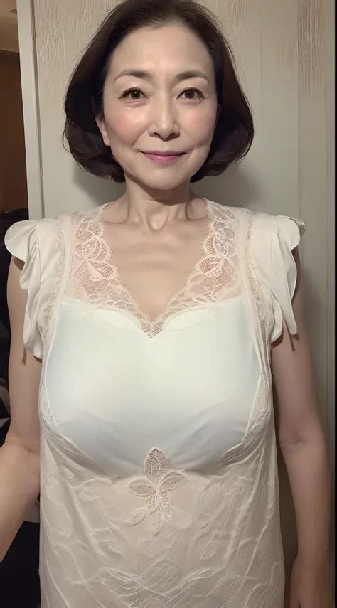 Solo Elderly Mature Woman Pure White Background Gravure Facing Front Center The