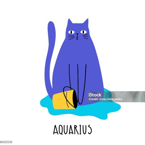 고양이 조디악 점성술 기호 물병자리 손 그리기 스타일입니다 벡터 그림 조디악 기호입니다 흰색 배경에 고립되어 있습니다 포스터 티셔츠 엽서에 적합 0명에 대한 스톡 벡터 아트