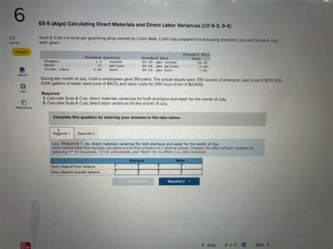 Solved E95 Algo Calculating Oirect Materials And Oirect
