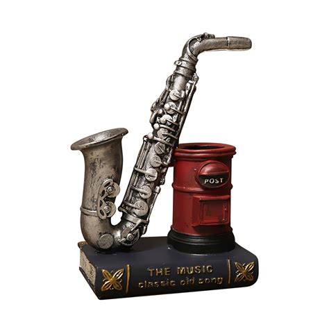 Sdjma Retro Music Instrument Resin Pen Holder Saxophone Statue Pencil Cup Musical Instruments
