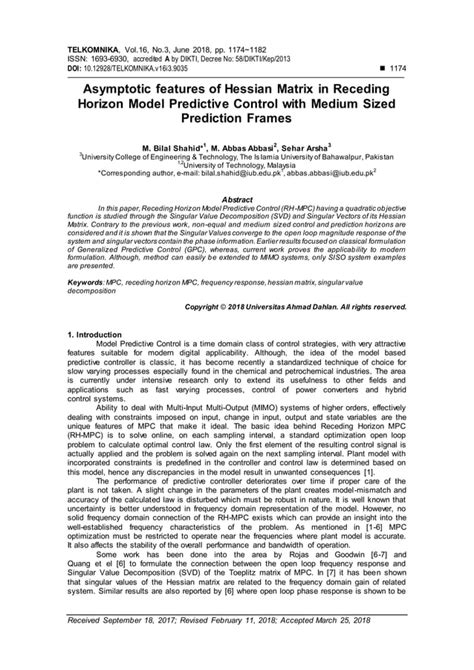 Asymptotic Features Of Hessian Matrix In Receding Horizon Model