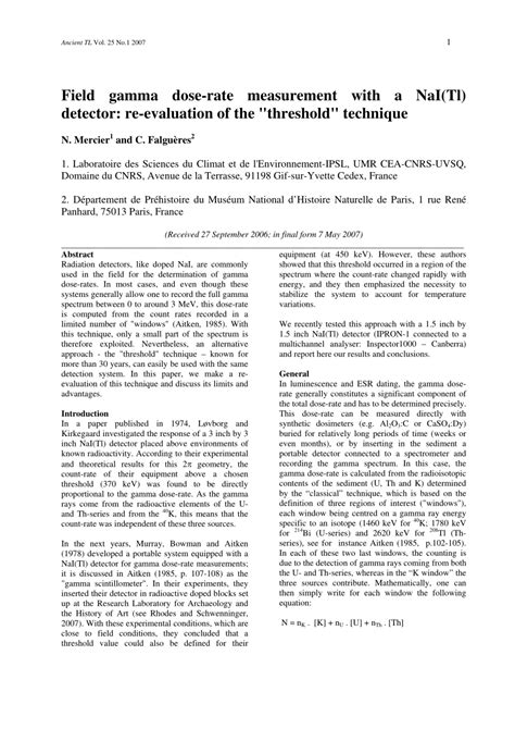 Pdf Field Gamma Dose Rate Measurement With A Naitl Detector Re
