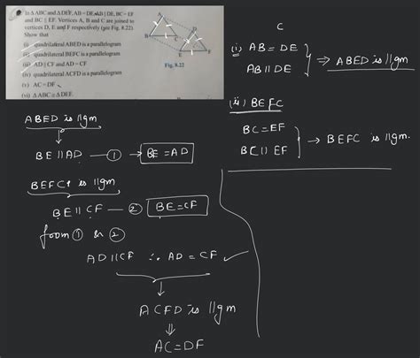 In ABC And DEF AB DE DDE BC EF And BCEF Vertices A B And C Are Join