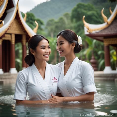 Thai Women In Spa Uniforms Playful Interaction Stable Diffusion Online