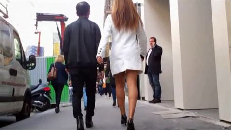 Blonde Asian In White Dress And Black Shoes