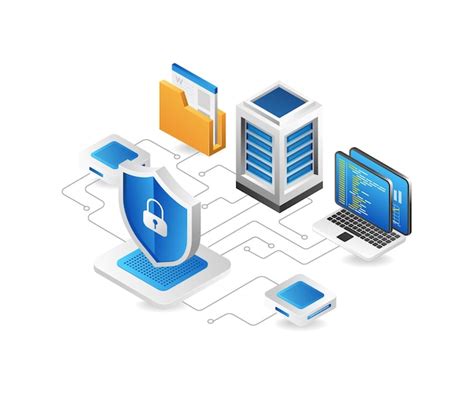 Premium Vector Flat Isometric 3d Illustration Server Computer Cloud Security Network Concept