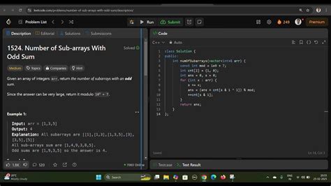 Number Of Sub Arrays With Odd Sumleetcode Potd 25 02 25 Decodemaster01 Youtube
