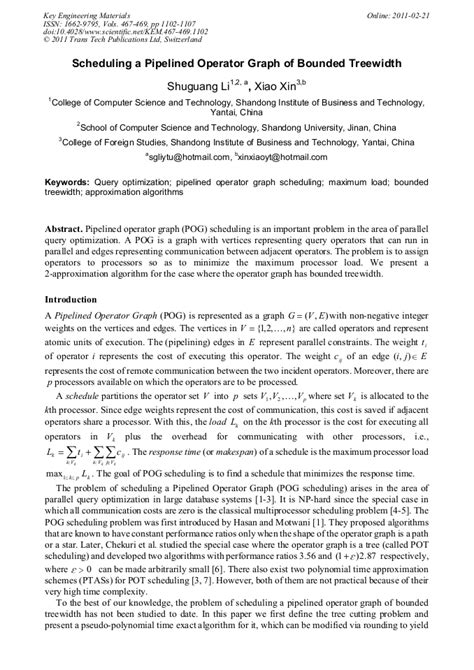 Scheduling A Pipelined Operator Graph Of Bounded Treewidth Scientificnet