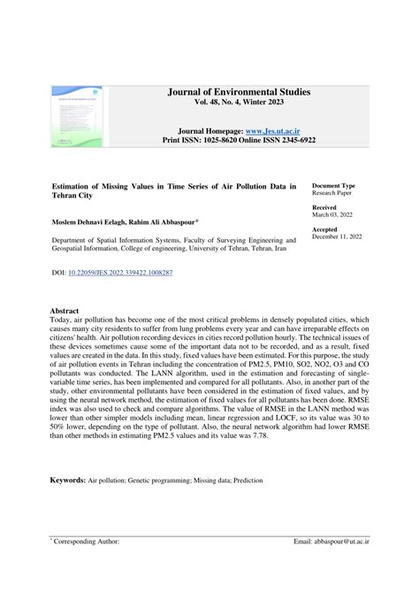 Pdf Estimation Of Missing Values In Time Series Of Air Pollution Data