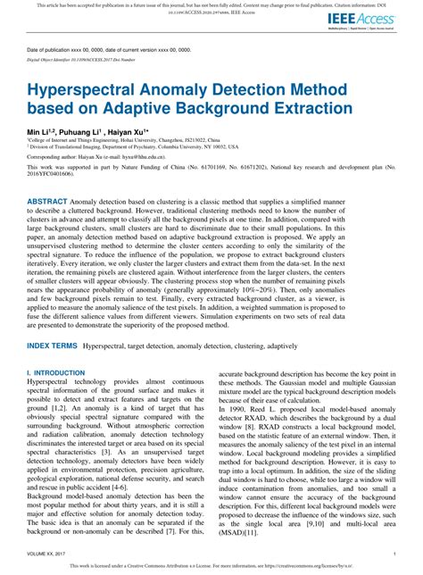 Pdf Hyperspectral Anomaly Detection Method Based On Adaptive Background Extraction