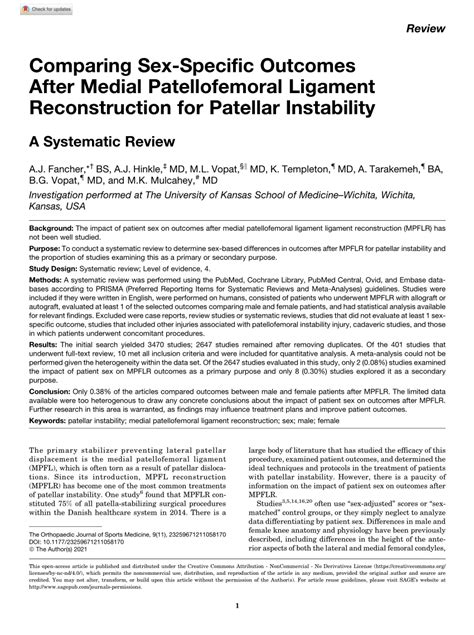 PDF Comparing Sex Specific Outcomes After Medial Patellofemoral Ligament Reconstruction For