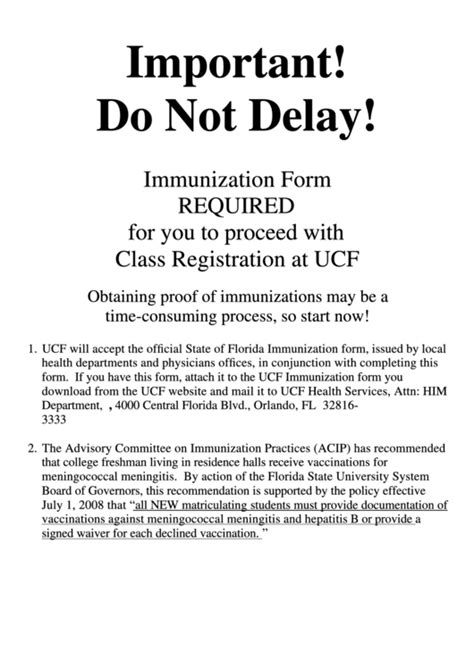 Mandatory Immunization Form Printable Pdf Download