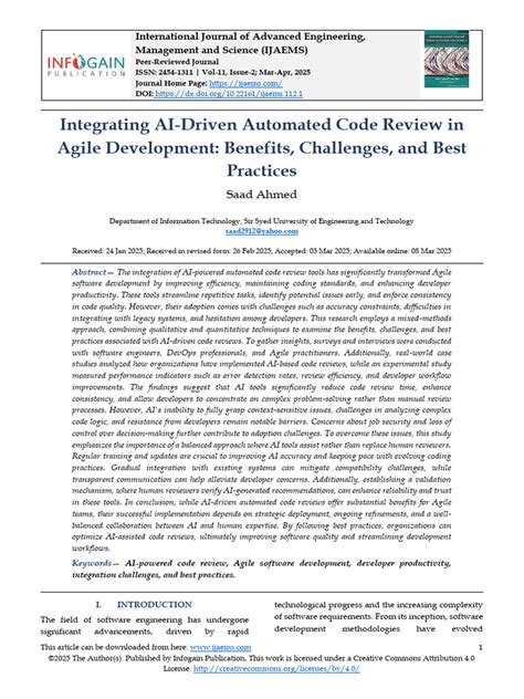 Integrating Ai Driven Automated Code Review In Agile Development