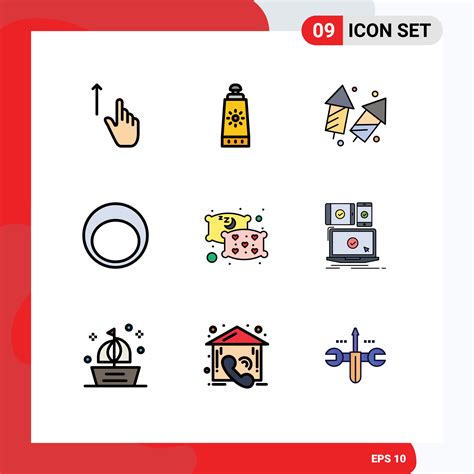 Pictograma Conjunto De 9 9 Sencillo Línea De Relleno Plano Colores De Joyería Pulsera Celebrar