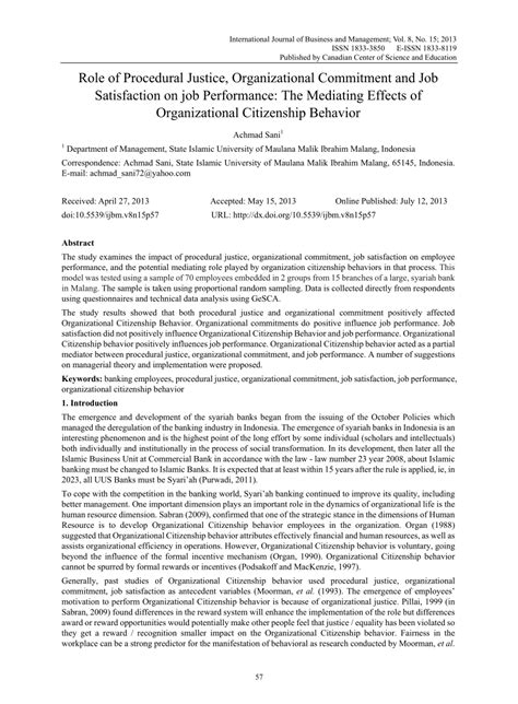 Pdf Role Of Procedural Justice Organizational Commitment And Job Satisfaction On Job