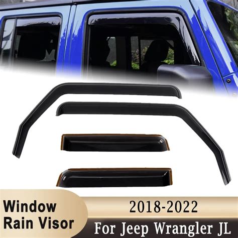 자동차 사이드 윈도우 바이저 태양 비 디플렉터 방수 날씨 쉴드 창문 보호대 지프 랭글러 Jl 2018 2022 4 개