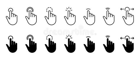 Computer Mouse Cursor Finger Line And Silhouette Icon Set Hand Pointer