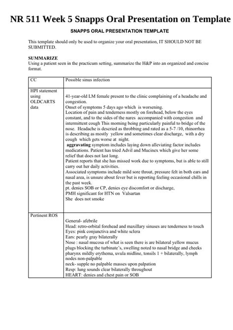 Nr 511 Week 5 Snapps Oral Presentation On Template Revised Chamberlain Nr 511 Nr511