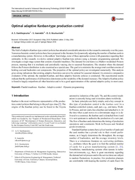 Pdf Optimal Adaptive Kanban Type Production Control