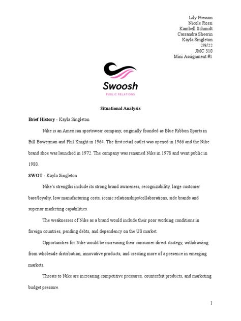 Team I Swoosh Mini Assignment 1 Download Free Pdf Nike Brand