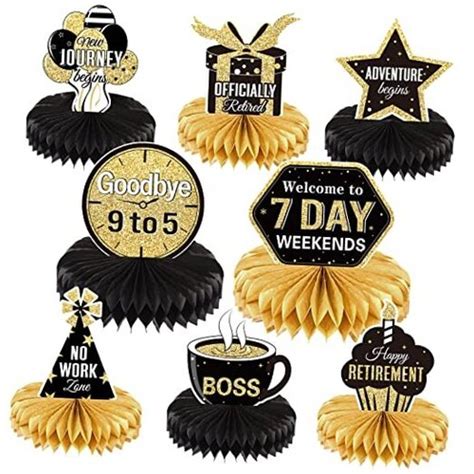 8 Pieces Retirement Centerpiece Party Table Decorations Gold And Black