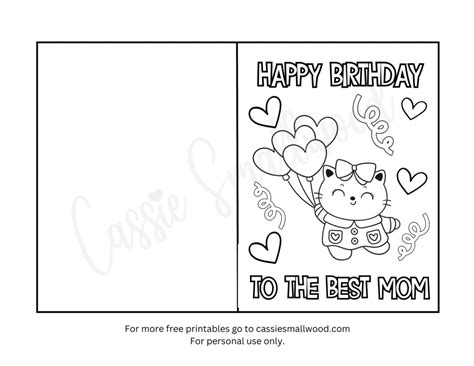 Happy Birthday Mom Card Coloring Page