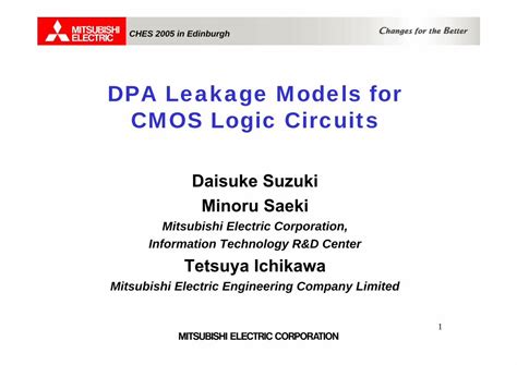 Pdf Dpa Leakage Models For Cmos Logic Circuits 1 Ches 2005 In