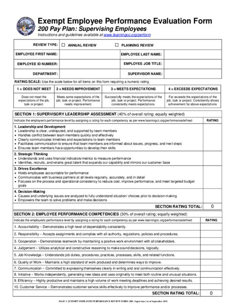 Fillable Online Exempt Employee Performance Evaluation Form Fax Email