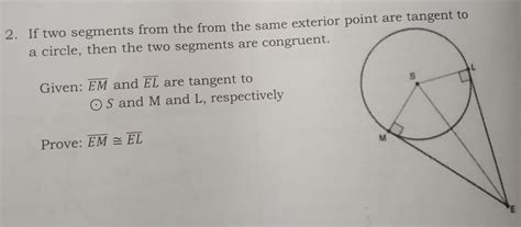 Solved 2 If Two Segments From The From The Same Exterior Point Are