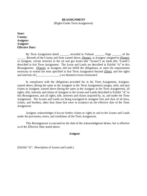 Reassignment Of Rights Under Term Assignment Doc Template Pdffiller