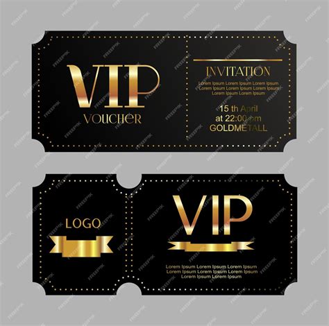Vip 바우처 검정색과 금색 황금 글자 프리미엄 벡터