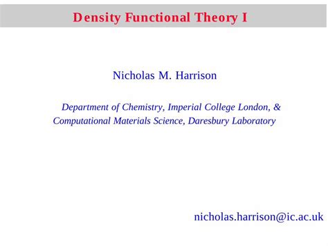 PDF Density Functional Theory I Density Functional Theory The Fundamental Statement Of DFT