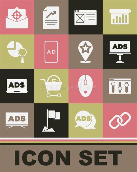 Set Chain Link Browser Setting Advertising Window Magnifying Glass And Analysis Mail E Mail