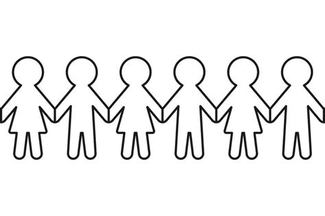 Paper People Chain Holding Hands Semi Circle Outline Vector Stock